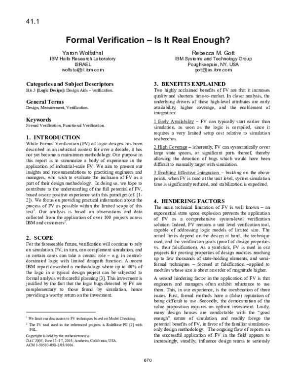 (PDF) Formal verification - is it real enough?