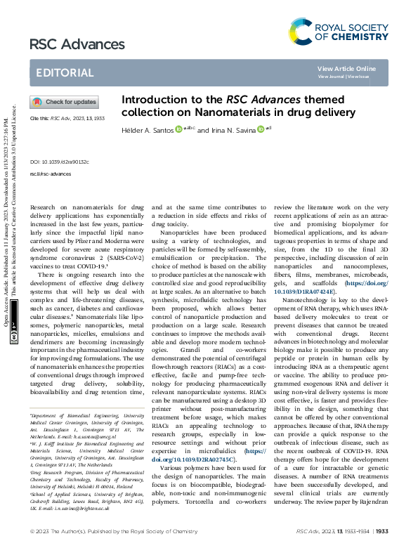 (PDF) Introduction to the RSC Advances themed collection on ...