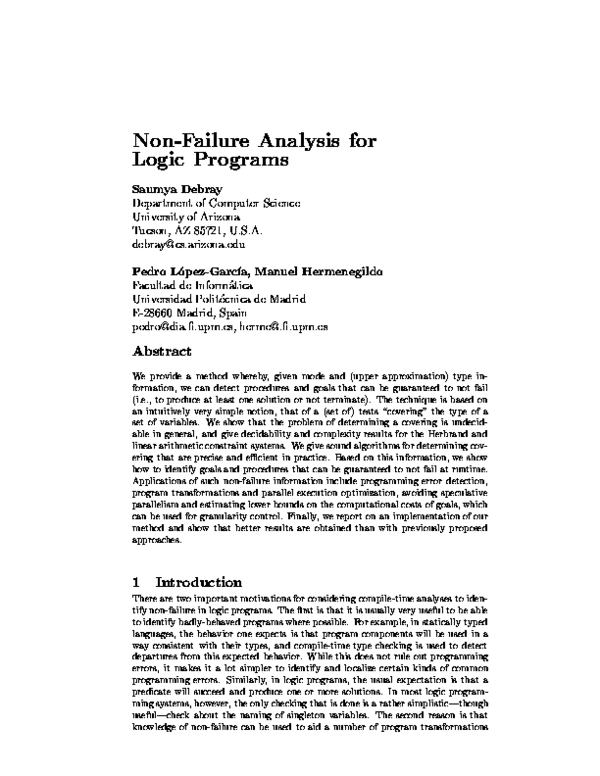 (PDF) Non-Failure Analysis for Logic Programs