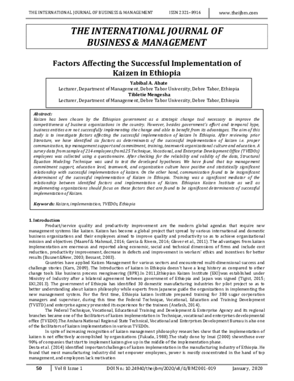 Pdf Factors Affecting The Successful Implementation Of Kaizen In Ethiopia