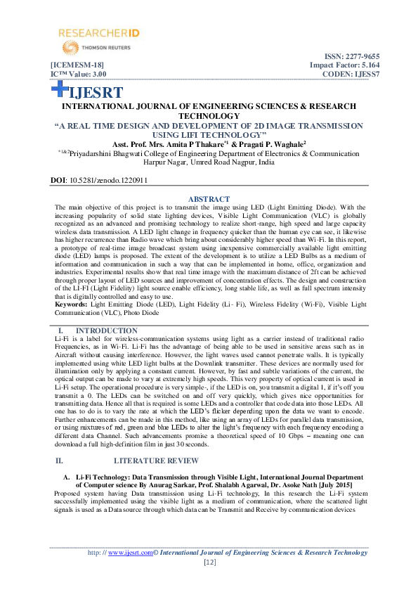 (PDF) A Real Time Design And Development Of 2D Image Transmission Using Lifi Technology