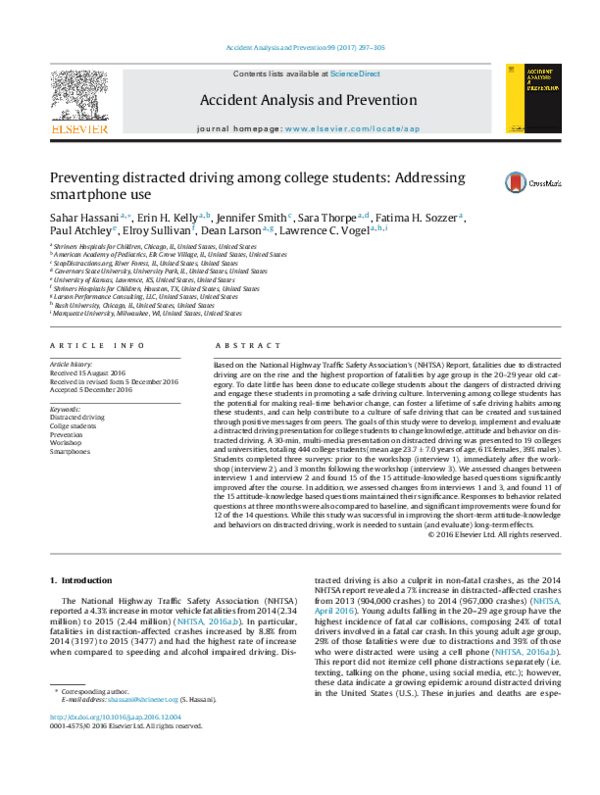 (PDF) Preventing distracted driving among college students: Addressing ...