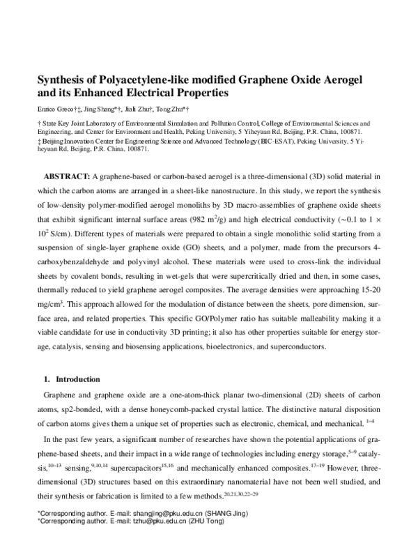 (PDF) Synthesis of Polyacetylene-like Modified Graphene Oxide Aerogel ...