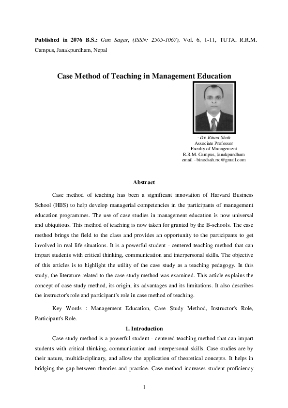 (PDF) Case Method of Teaching in Management Education