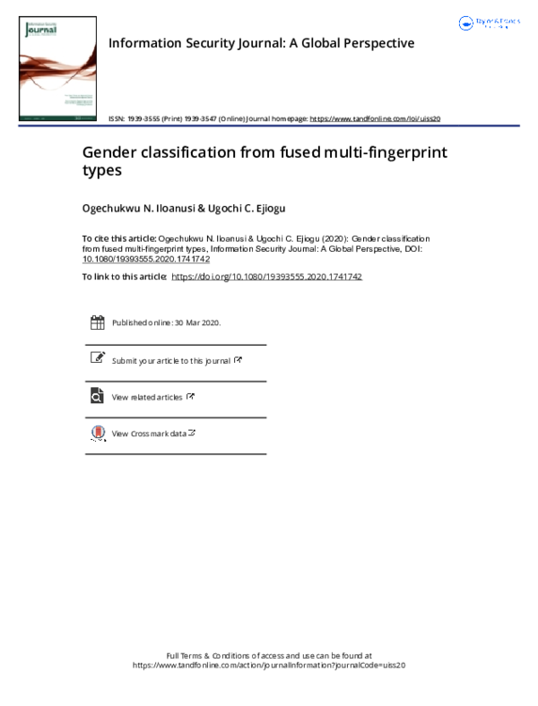 Gender classification from fused multi-fingerprint types