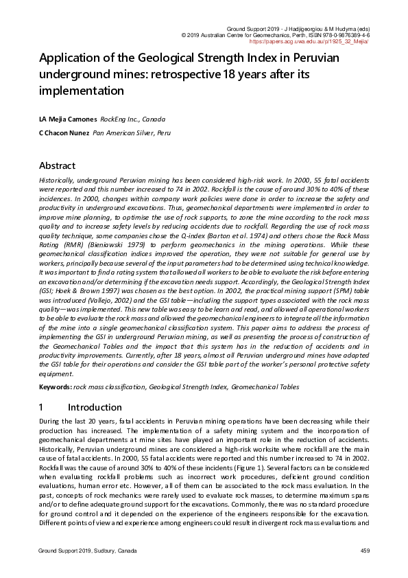 (PDF) Application of the Geological Strength Index in Peruvian ...