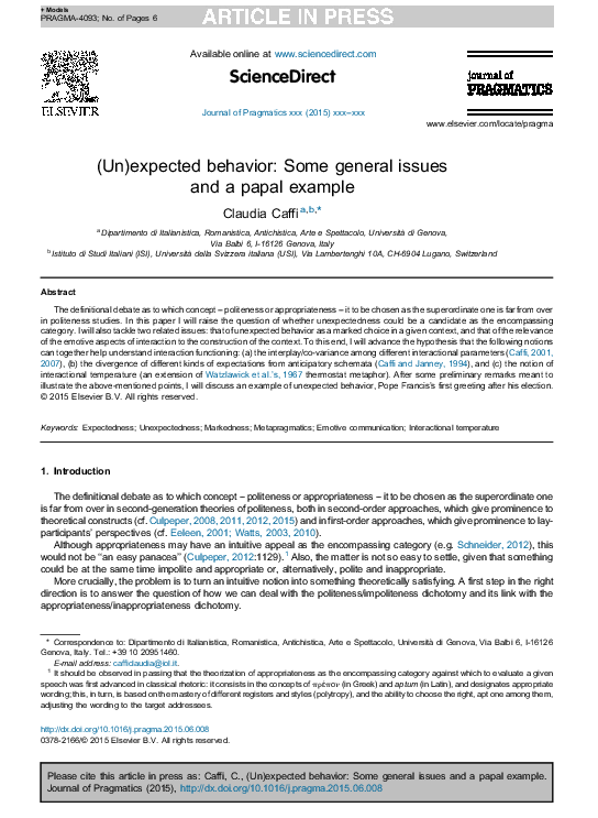 (PDF) (Un)expected behavior: Some general issues and a papal example