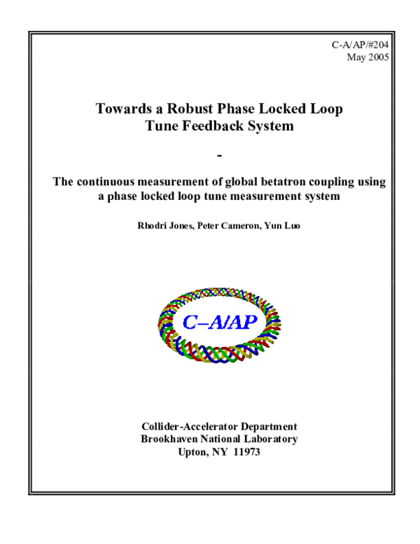 Pdf Towards A Robust Phase Locked Loop Tune Feedback System The Continuous Measurement Of