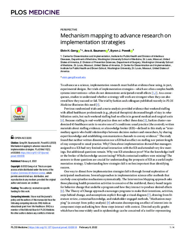 (PDF) Mechanism mapping to advance research on implementation strategies