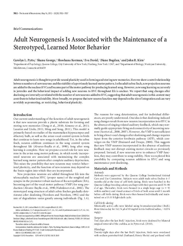 (PDF) Adult Neurogenesis Is Associated with the Maintenance of a ...