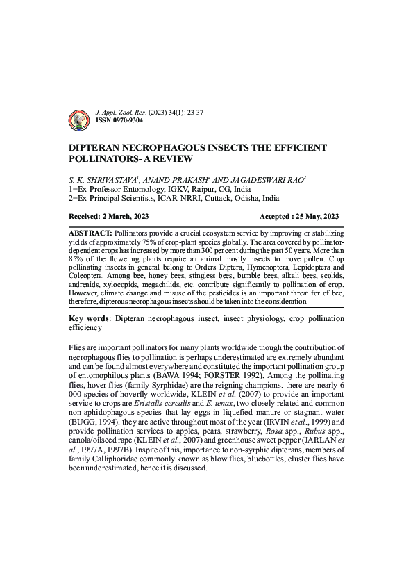 (PDF) DIPTERAN NECROPHAGOUS INSECTS THE EFFICIENT POLLINATORS-A REVIEW
