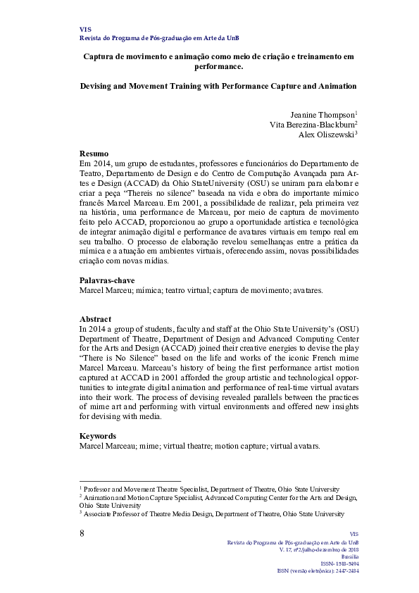 (PDF) Devising and Movement Training with Performance Capture and Animation