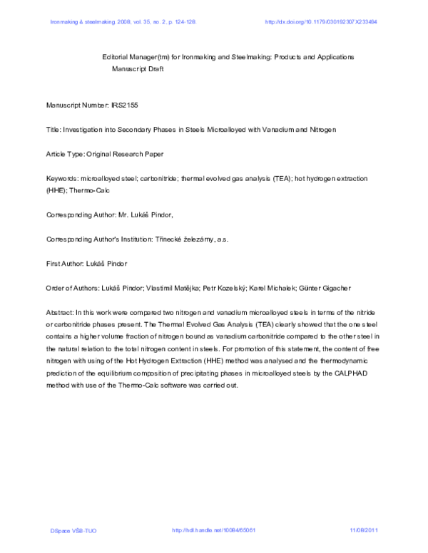 (PDF) Investigation into secondary phases in steels microalloyed with vanadium and nitrogen