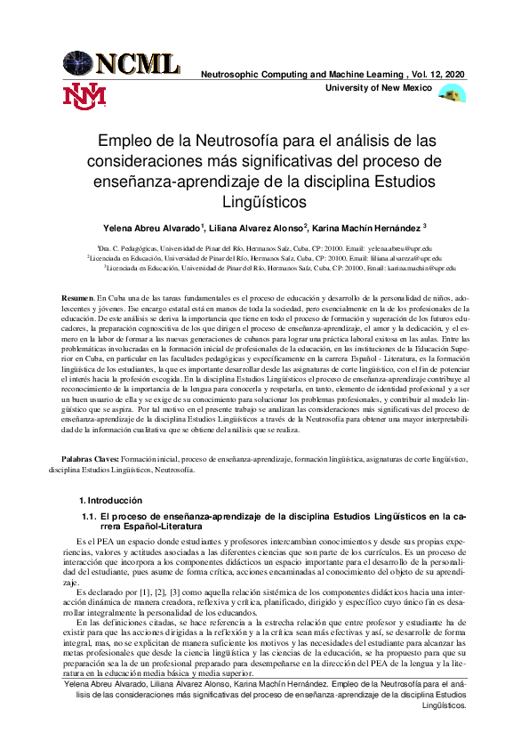 (PDF) Empleo de la Neutrosofía para el análisis de las consideraciones ...