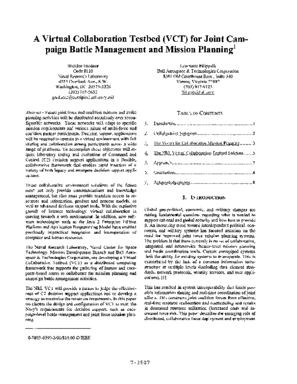 (PDF) A virtual collaboration testbed (VCT) for joint campaign battle ...