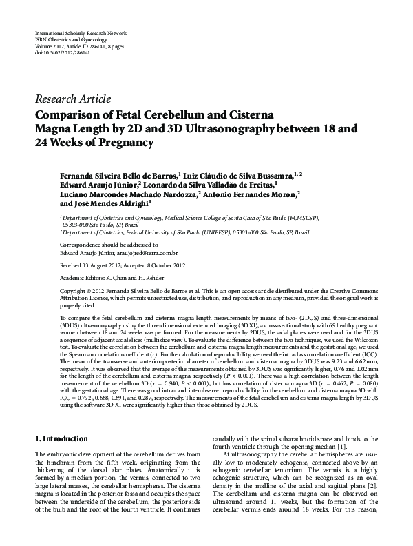 (PDF) Comparison of Fetal Cerebellum and Cisterna Magna Length by 2D ...