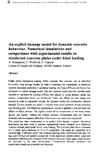 (PDF) An Explicit Damage Model For Dynamic ConcreteBehaviour. Numerical Simulations ...