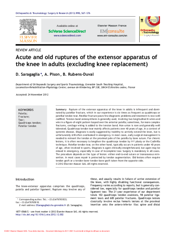 (PDF) Acute and old ruptures of the extensor apparatus of the knee in ...