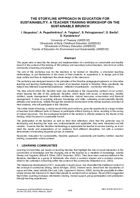 (PDF) THE STORYLINE APPROACH IN EDUCATION FOR SUSTAINABILITY: Α TEACHER ...
