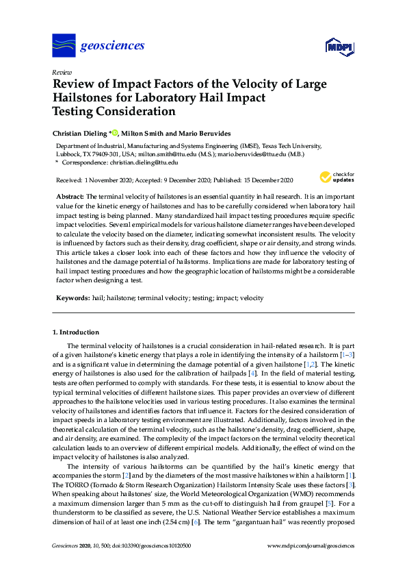 (PDF) Review of Impact Factors of the Velocity of Large Hailstones for ...