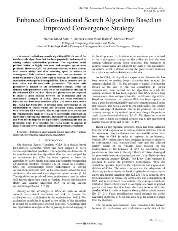 (PDF) Enhanced Gravitational Search Algorithm Based on Improved Convergence Strategy
