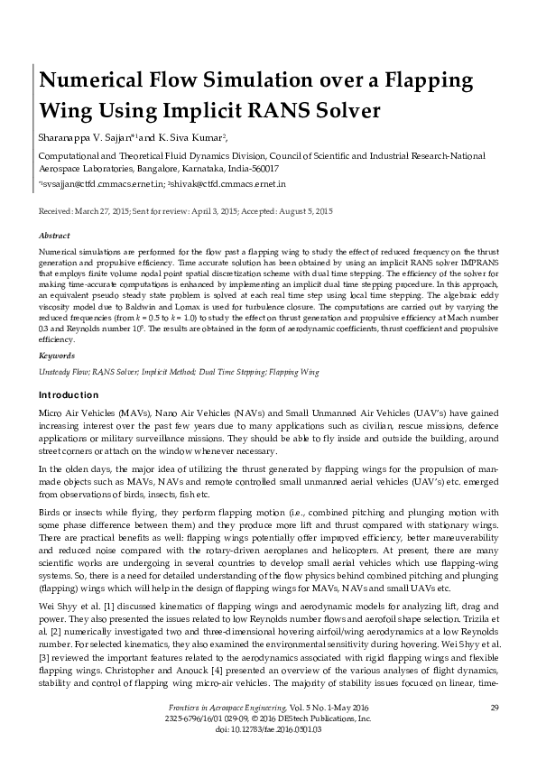 (PDF) Numerical Flow Simulation over a Flapping Wing Using Implicit RANS Solver