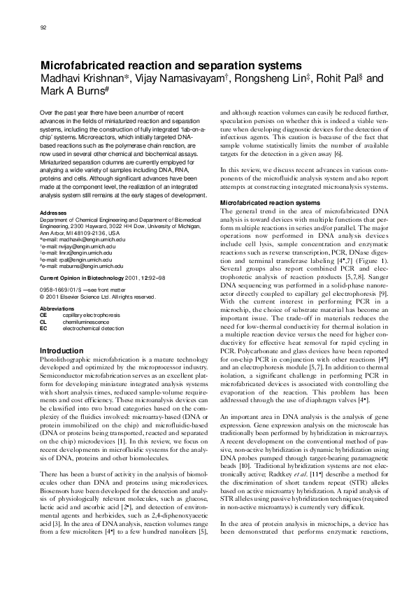 (PDF) Microfabricated reaction and separation systems
