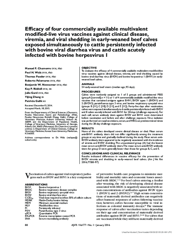 (PDF) Efficacy of four commercially available multivalent modified-live ...