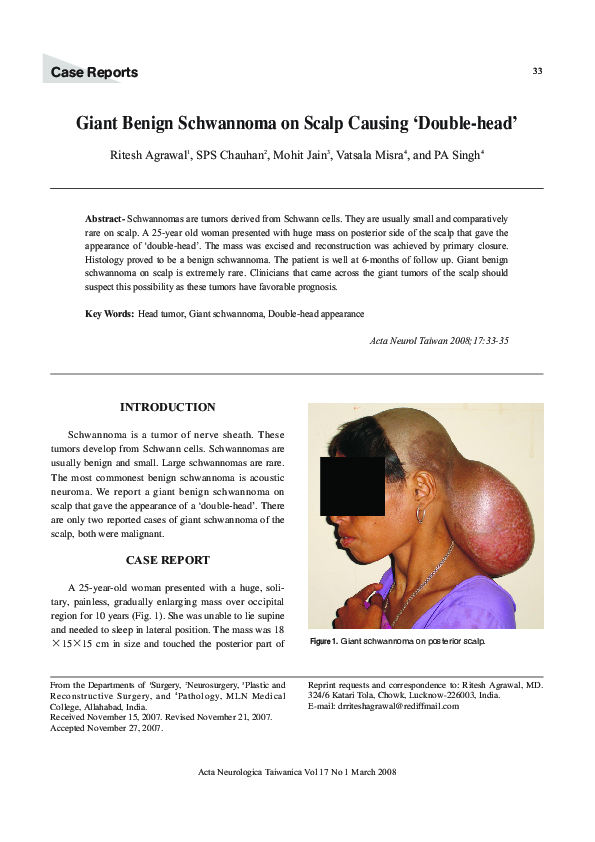 (PDF) Giant benign schwannoma on scalp causing 'double-head