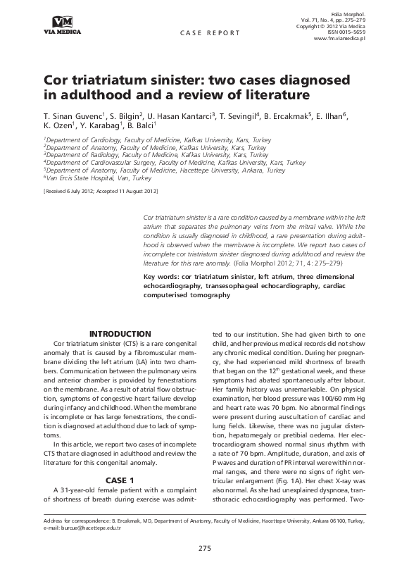 (PDF) Cor triatriatum sinister: two cases diagnosed in adulthood and a review of literature