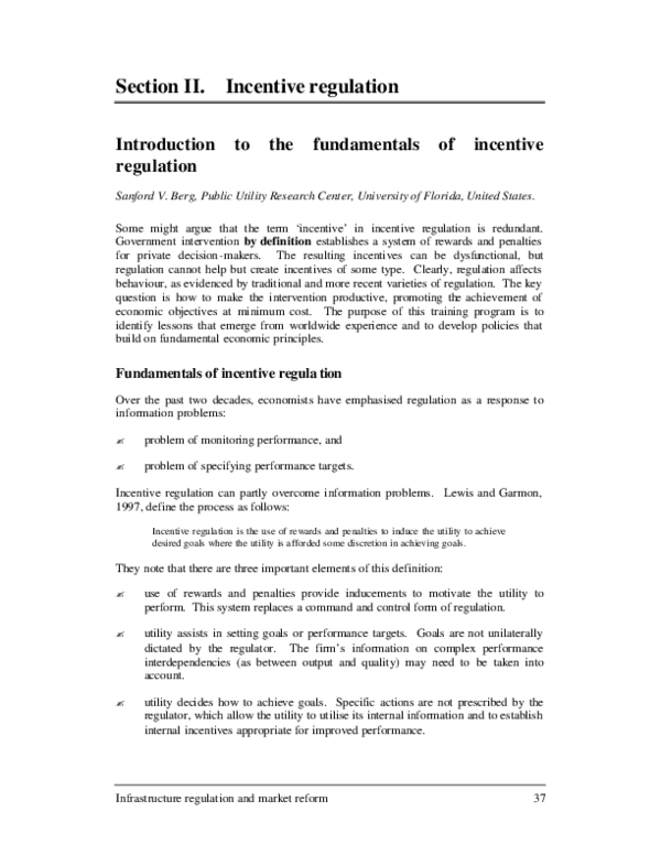(PDF) Section II . Incentive regulation Introduction to the ...