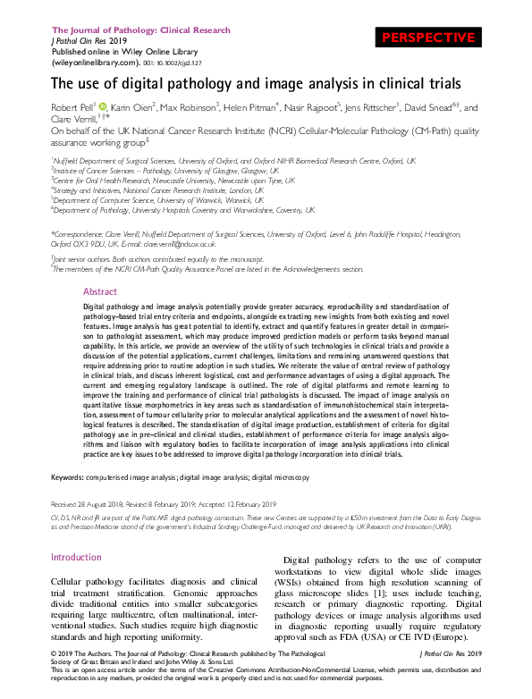 (PDF) The use of digital pathology and image analysis in clinical trials