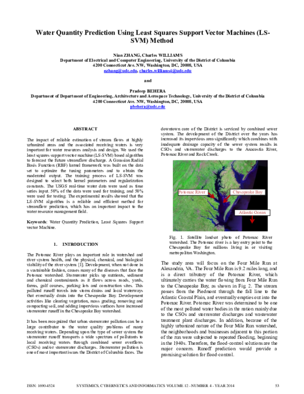 Pdf Water Quantity Prediction Using Least Squares Support Vector Machines Ls Svm Method