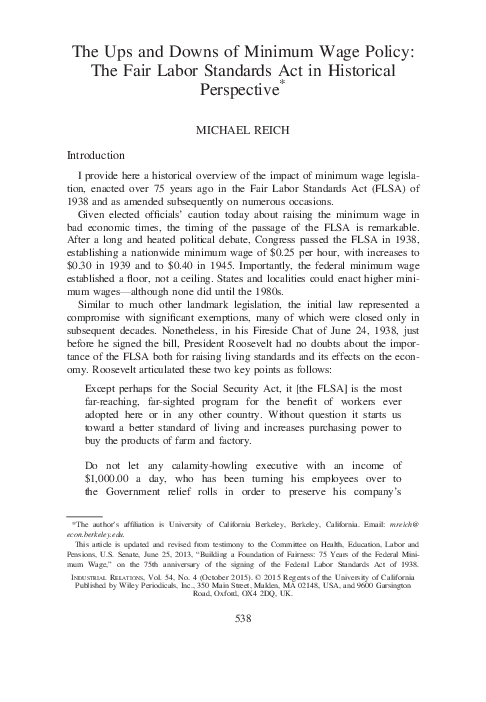 (PDF) The Ups and Downs of Minimum Wage Policy: The Fair Labor ...