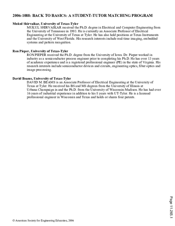 (PDF) Back To Basics: A Student Tutor Matching Program | Ron pieper ...