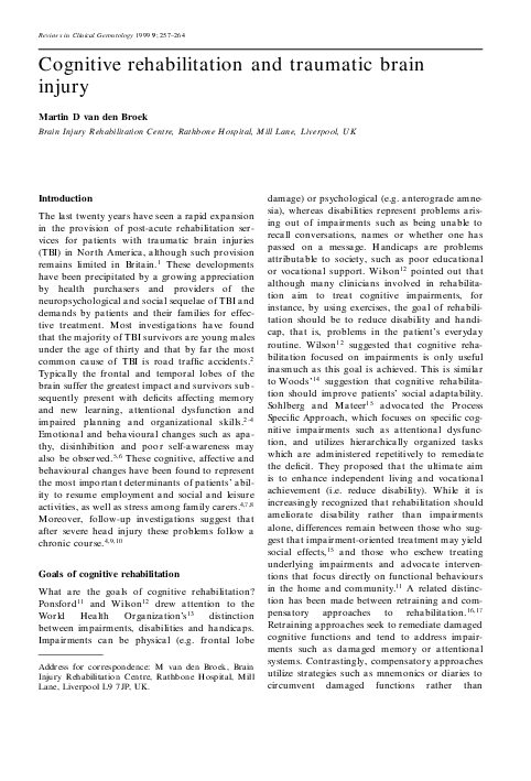 (PDF) Cognitive rehabilitation and traumatic brain injury (PDF) Cognitive rehabilitation and traumatic brain injury