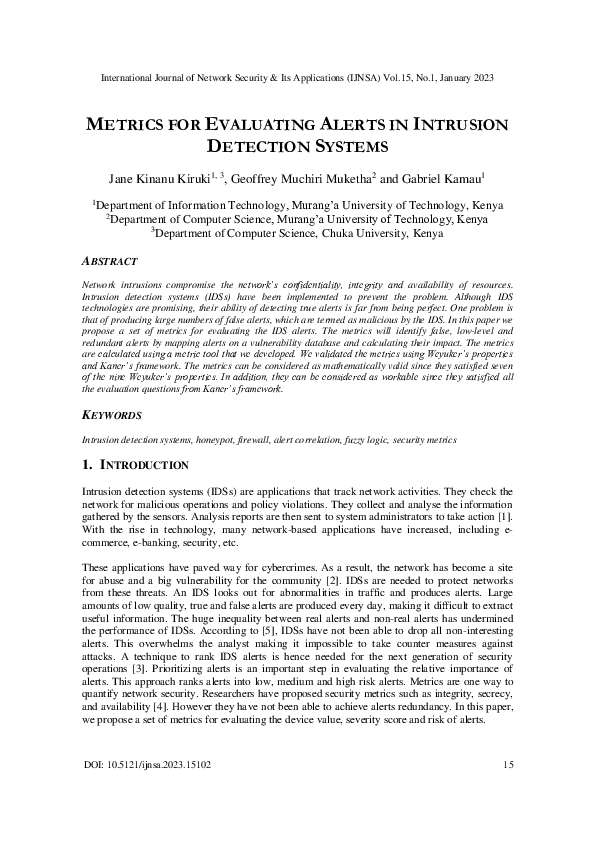 (PDF) Metrics for Evaluating Alerts in Intrusion Detection Systems