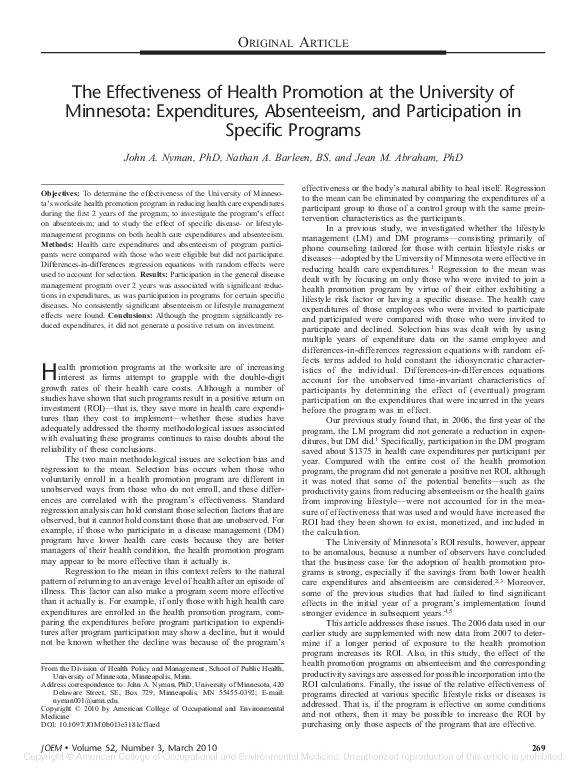 (PDF) The Effectiveness of Health Promotion at the University of ...