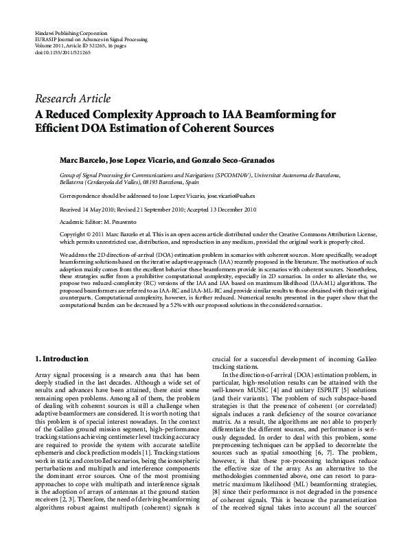 (PDF) A Reduced Complexity Approach to IAA Beamforming for Efficient DOA Estimation of Coherent ...