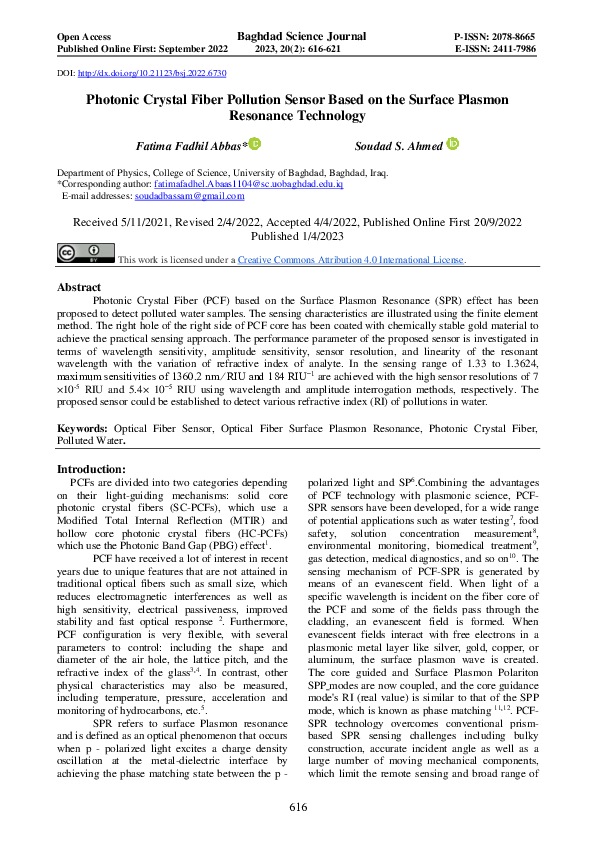 (PDF) Photonic Crystal Fiber Pollution Sensor Based on the Surface ...