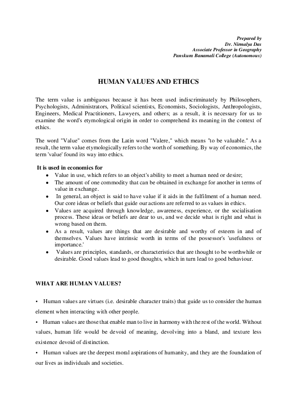 (PDF) HUMAN VALUES AND ETHICS