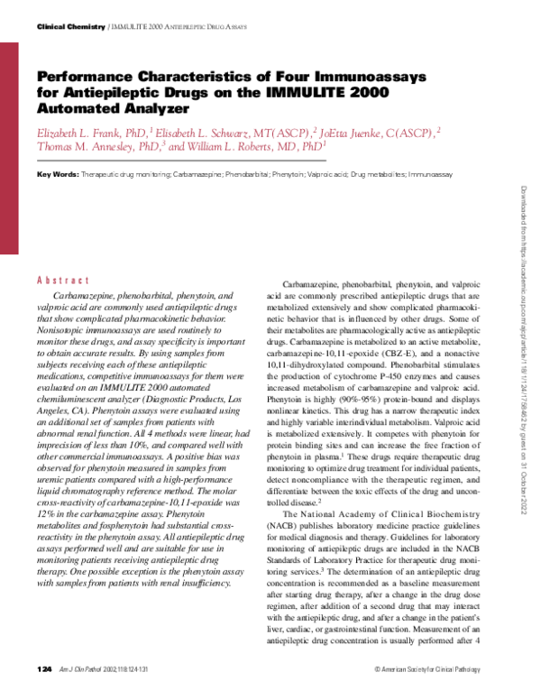 (PDF) Immunoassay Performance for Antiepileptic Drugs