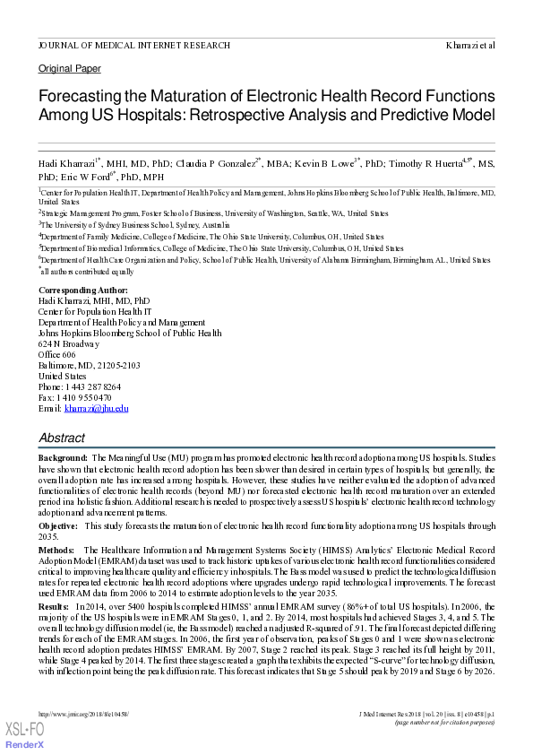 (PDF) Forecasting the Maturation of Electronic Health Record Functions ...