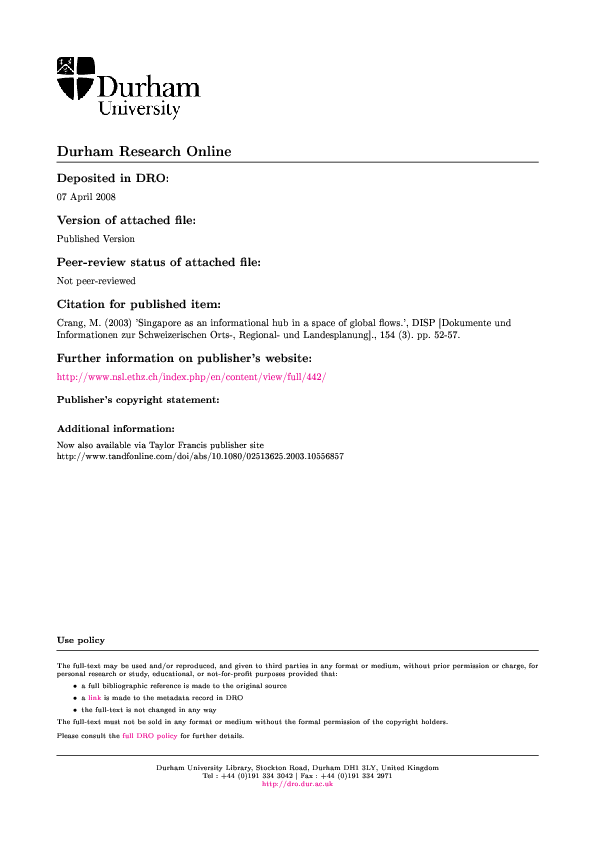 (PDF) Singapore as an Informational Hub in a Space of Global Flows