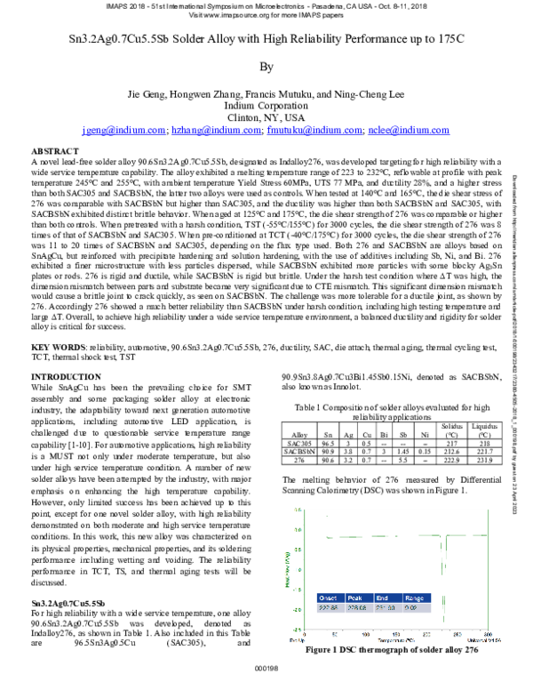 (PDF) Sn3.2Ag0.7Cu5.5Sb Solder Alloy with High Reliability Performance ...