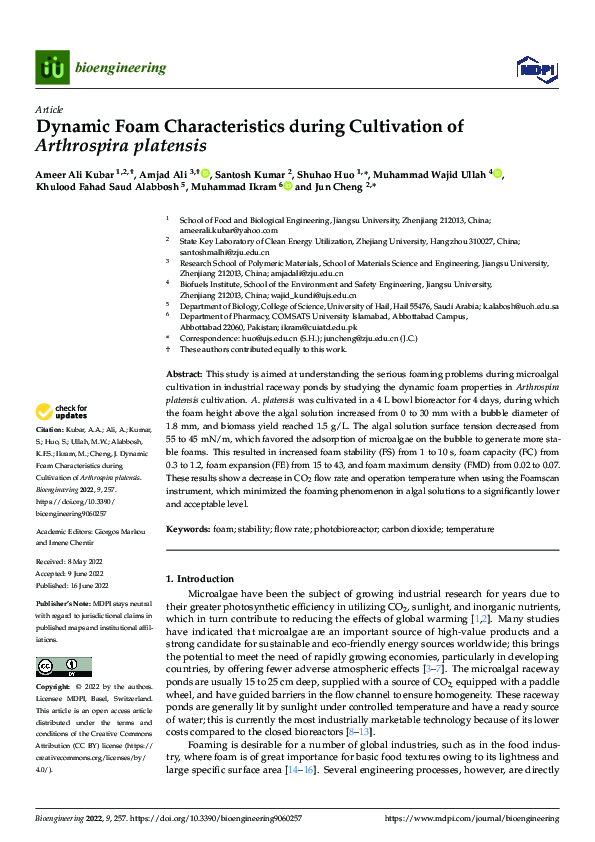 (PDF) Dynamic Foam Characteristics during Cultivation of Arthrospira ...