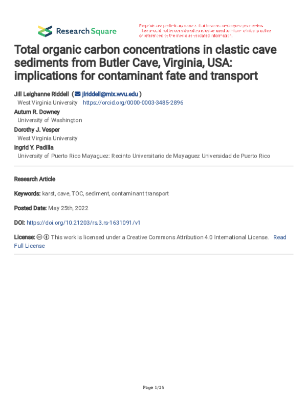 (PDF) Total organic carbon concentrations in clastic cave sediments ...