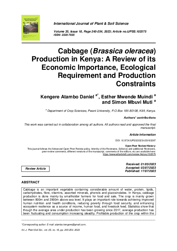 (PDF) Cabbage (Brassica oleracea) Production in Kenya: A Review of its ...