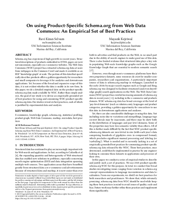 (PDF) On using Product-Specific Schema.org from Web Data Commons: An Empirical Set of Best Practices