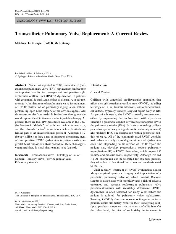(PDF) Transcatheter Pulmonary Valve Replacement